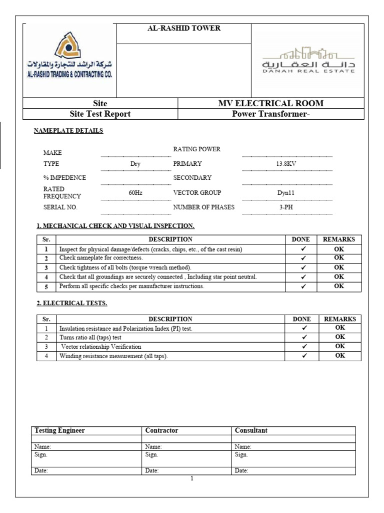 Power Transformer Test Report | PDF | Transformer | Electrical ...