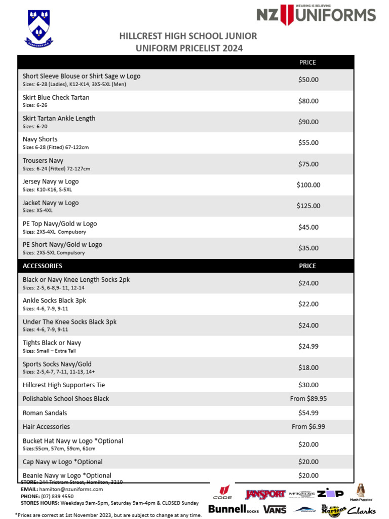 Hillcrest School Uniform Price List 2024 | PDF