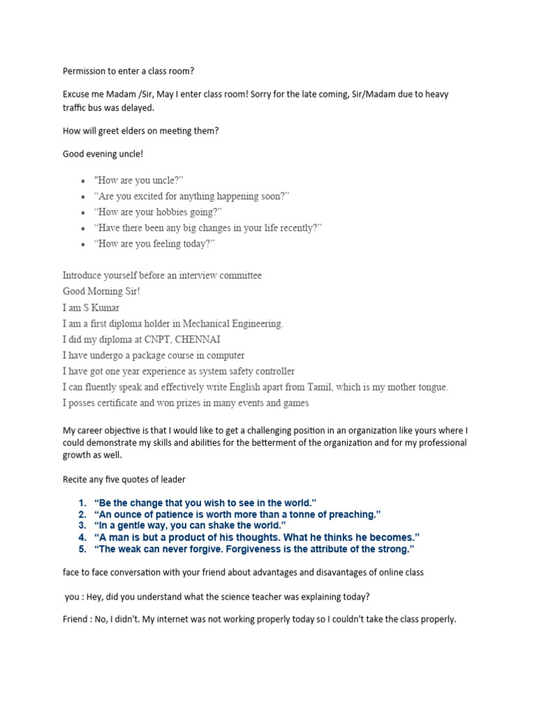 Permission To Enter A Class Room | PDF | Nonverbal Communication ...