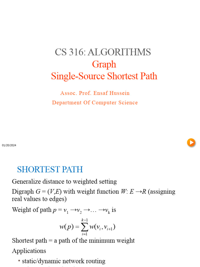 09 CS316 - Algorithms - Graph 3 - SSP | PDF | Mathematical Concepts | Computational Problems