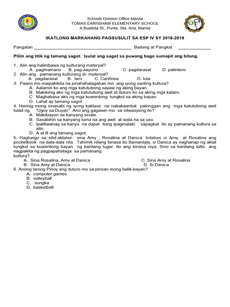 3rd Quarter ESP4 PT | PDF