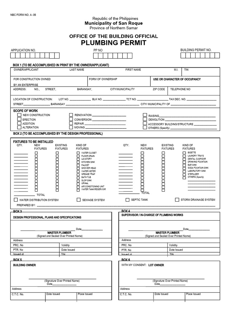 Plumbing Permit Application Form | PDF | Plumbing | Toilet