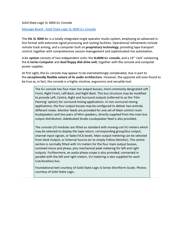 Solid State Logic SL 4000 G | PDF | Audio Engineering | Manufactured Goods