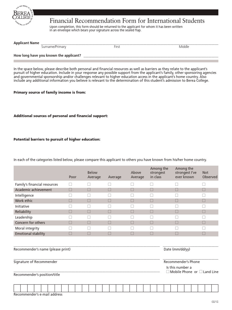 International Financial Recommendation Form | PDF