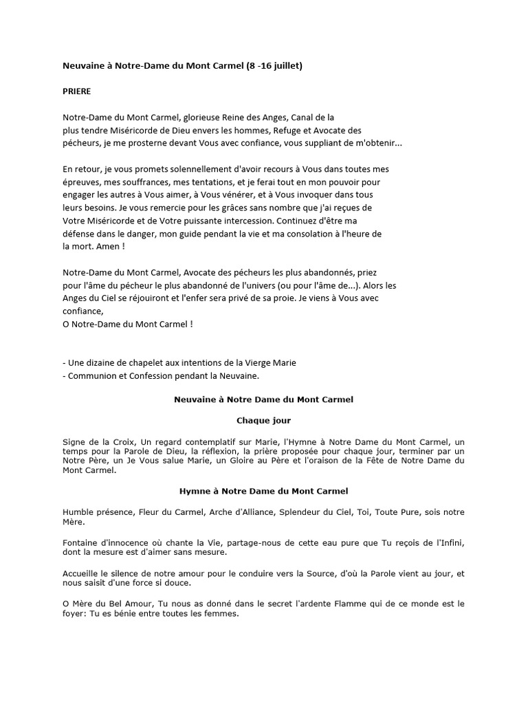 Neuvaine à Notre-Dame du Mont Carmel | PDF | Jésus | Marie, mère de Jésus