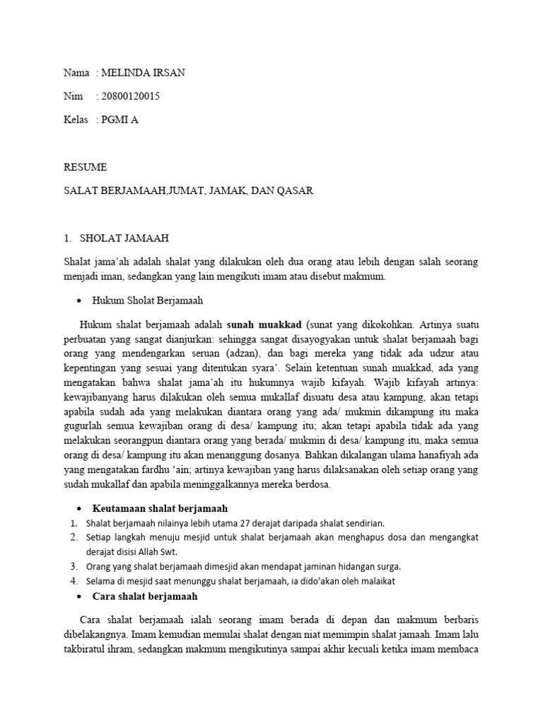 Melinda Irsan RESUME FIKH SHOLAT | PDF