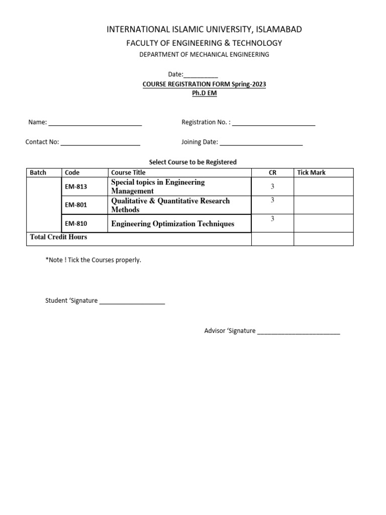 Course Registration Forms MS & PHD Spring-2023 | PDF | Engineering ...