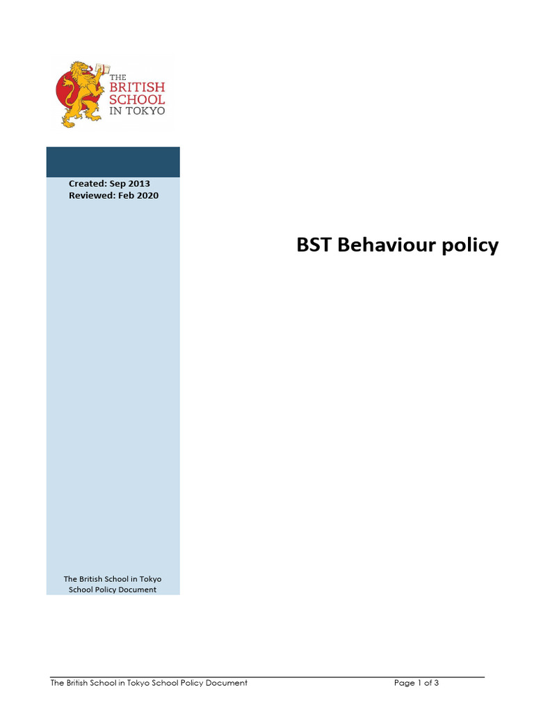 BST School Policies Behaviour Policy February 2020 | PDF | Behavior | Schools
