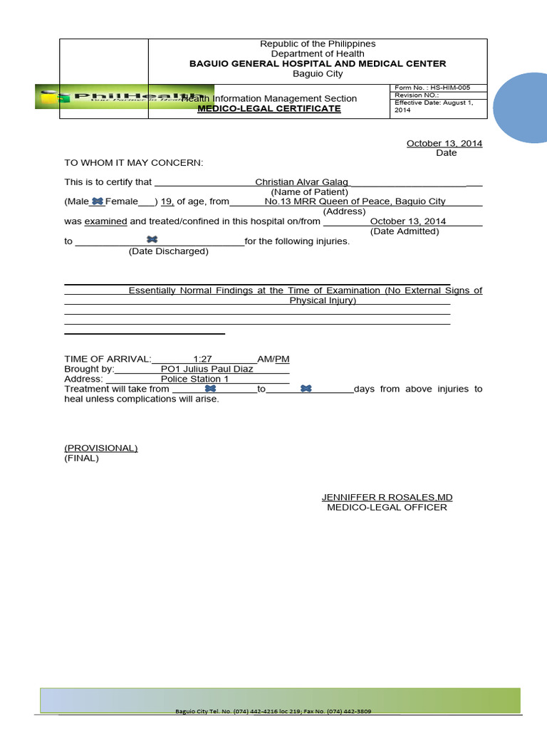 Medico Legal Certificate | PDF