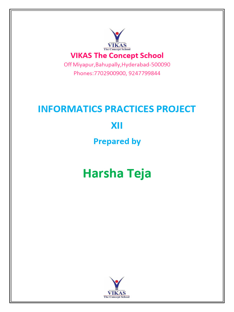 Harsha Teja: Informatics Practices Project XII | PDF | Database Index ...