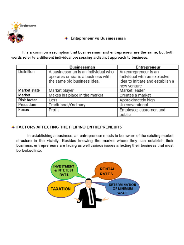 Entrepreneur Vs Businessman | PDF