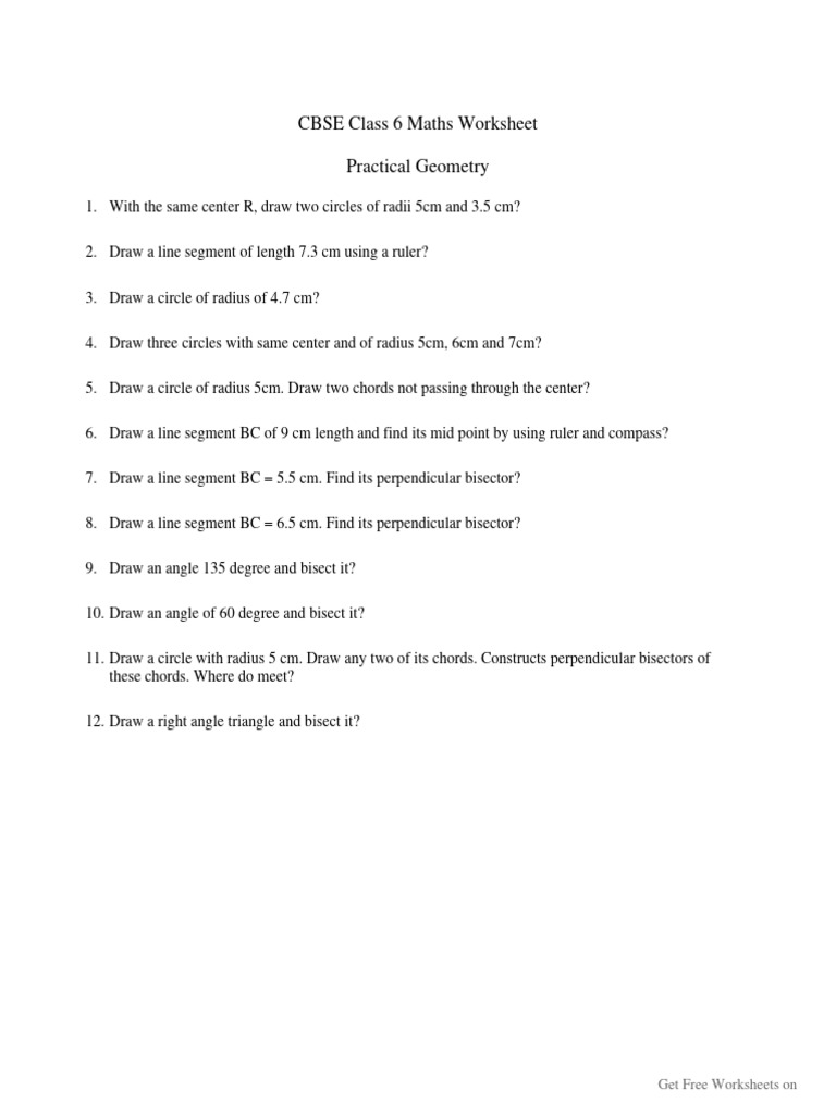 Practical Geometry CBSE Class 6 Worksheet | PDF