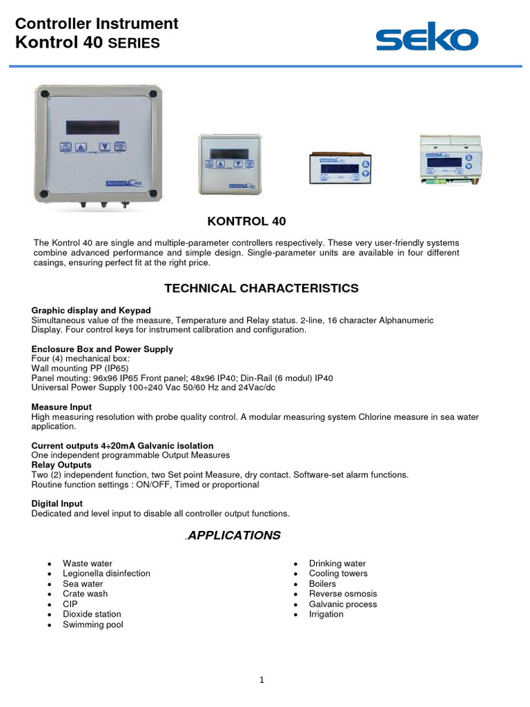 Kontrol 40 Series Controller Overview | PDF | Power Supply | Water
