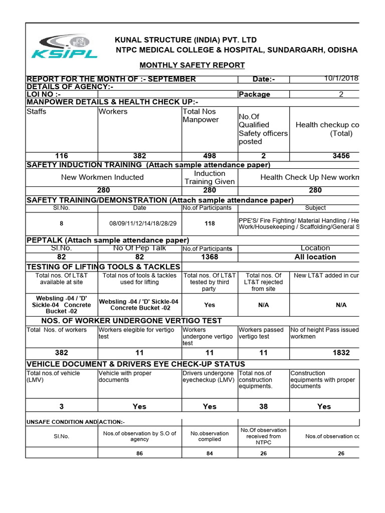 Monthly Safety Report - NEW | Download Free PDF | Public Safety ...