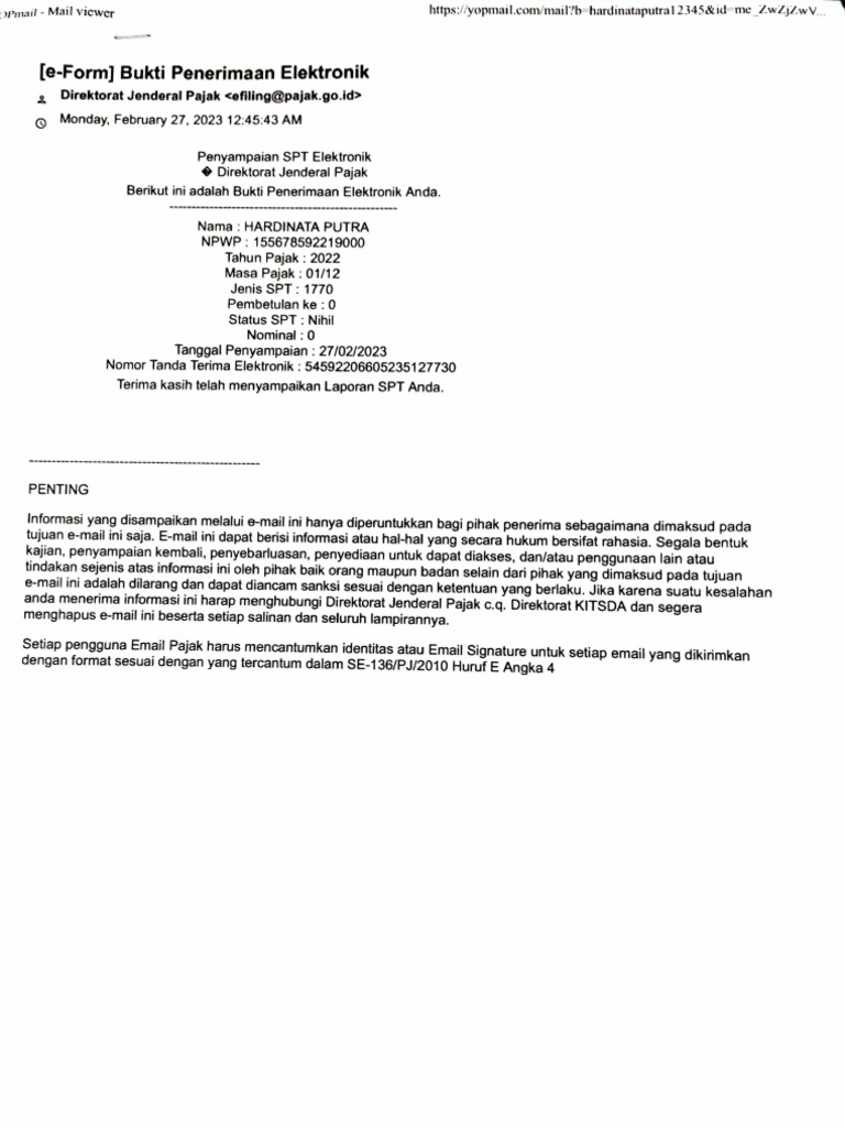 SPT Pribadi 2022 | PDF