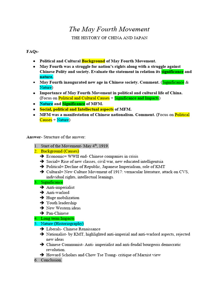 MAY FOURTH MOVEMENT | PDF | Communism | Kuomintang