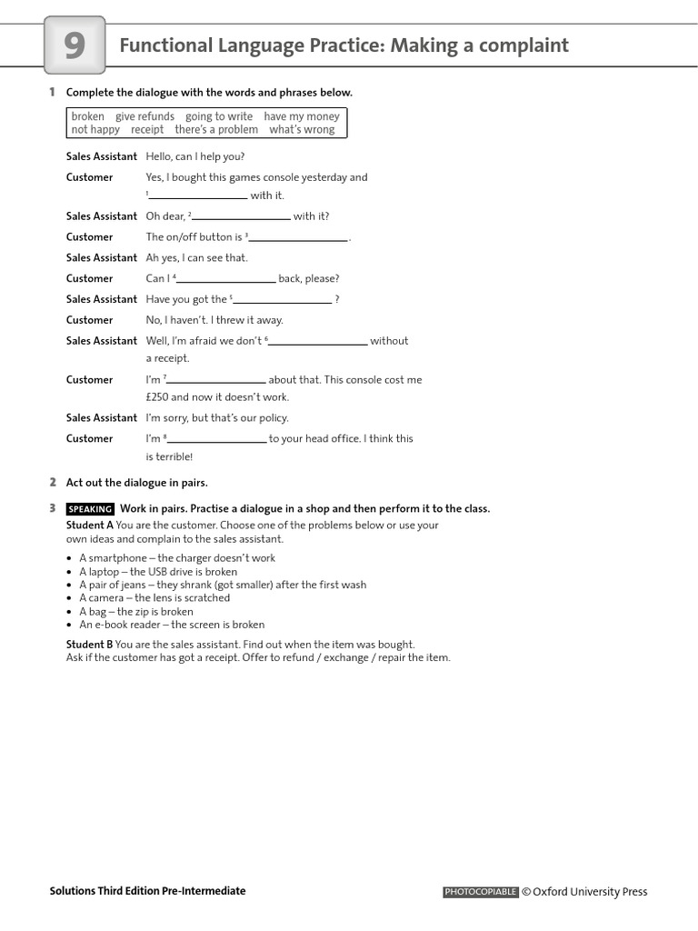9 Func Lang Prac Making A Complaint 1-1 | PDF