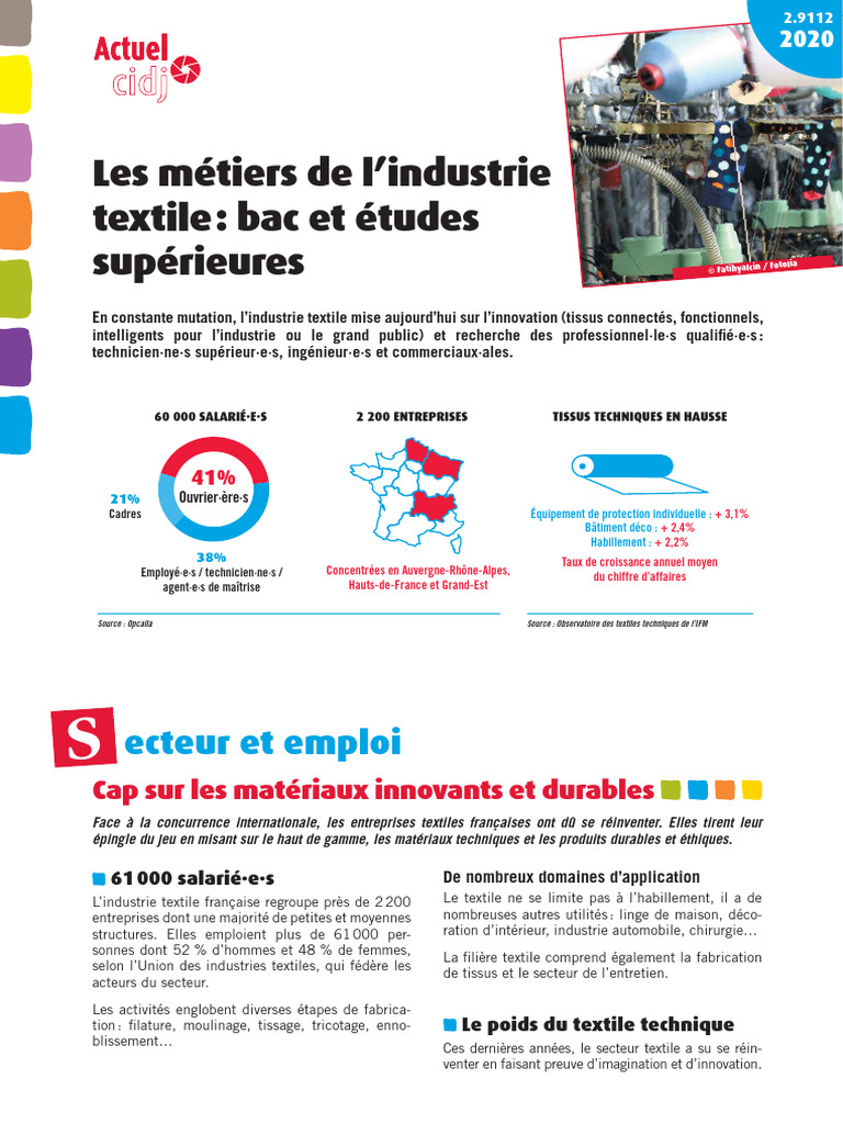 2.9112 Les Metiers de L Industrie Textile Bac Et Etudes Superieures | PDF | Les textiles