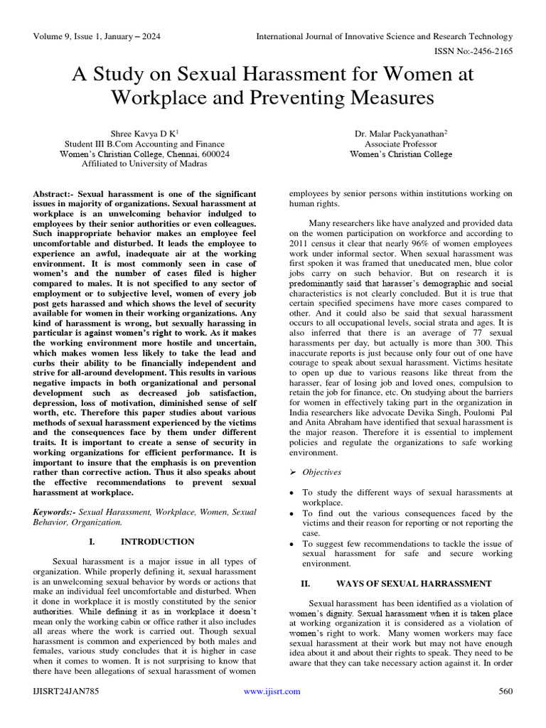 A Study on Sexual Harassment for Women at Workplace and Preventing Measures | PDF | Sexual ...