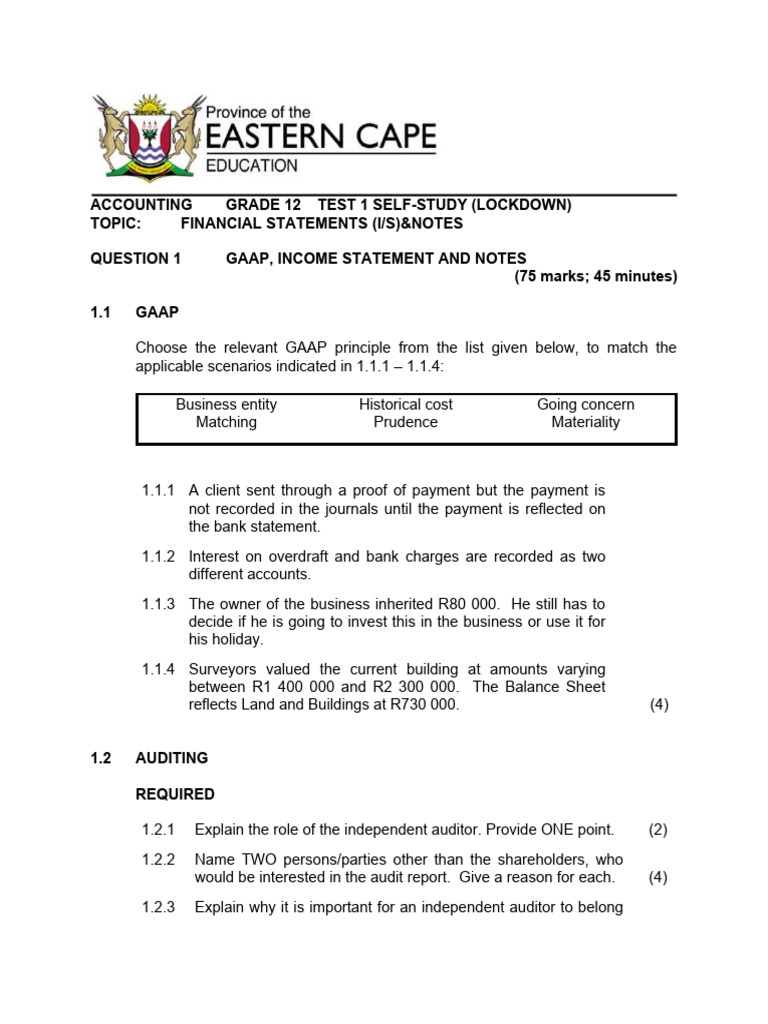 Accounting Grade 12 Test 1 | PDF | Interest | Dividend
