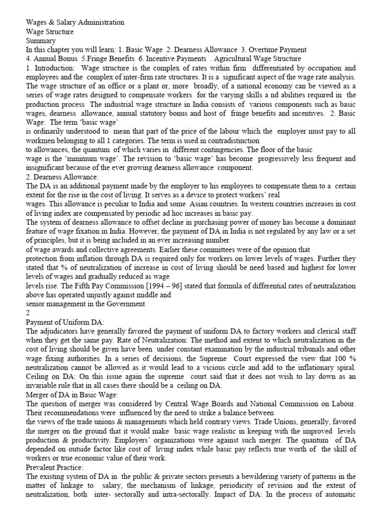 Wages Structure | PDF | Cost Of Living | Employment