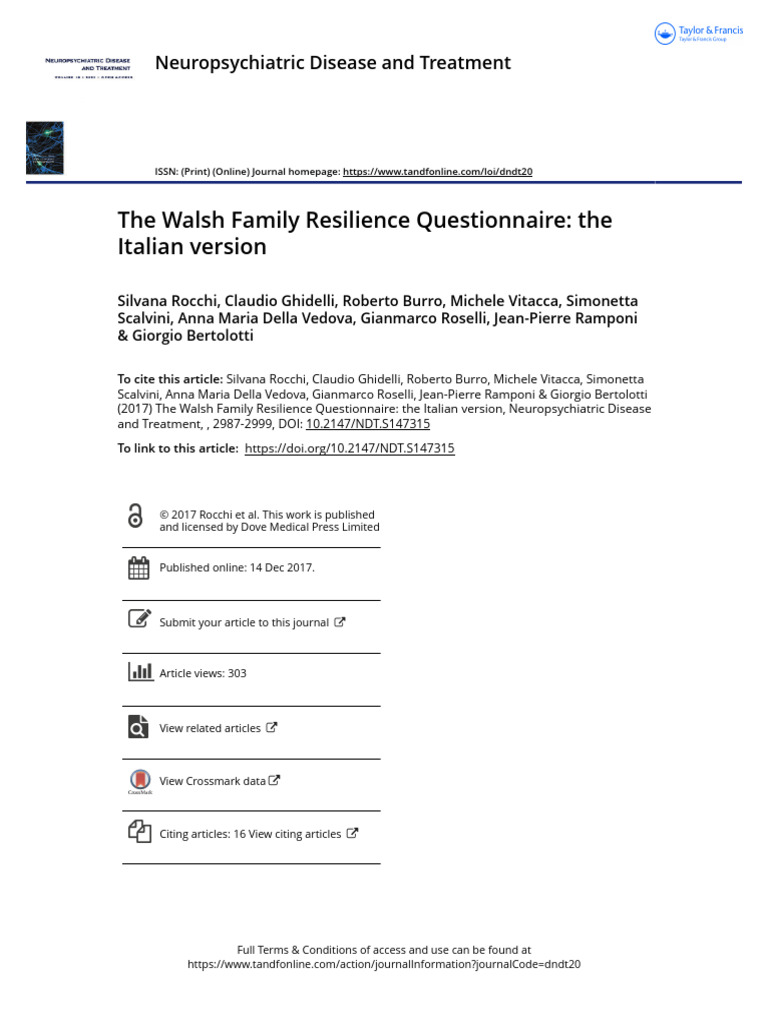 The Walsh Family Resilience Questionnaire The Italian Version | PDF ...