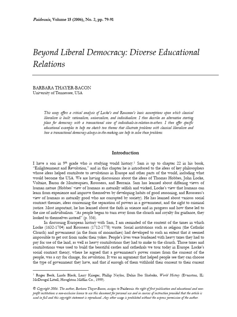 Beyond Liberal Democracy DIverse Educational Relations - Barbara Thayer ...