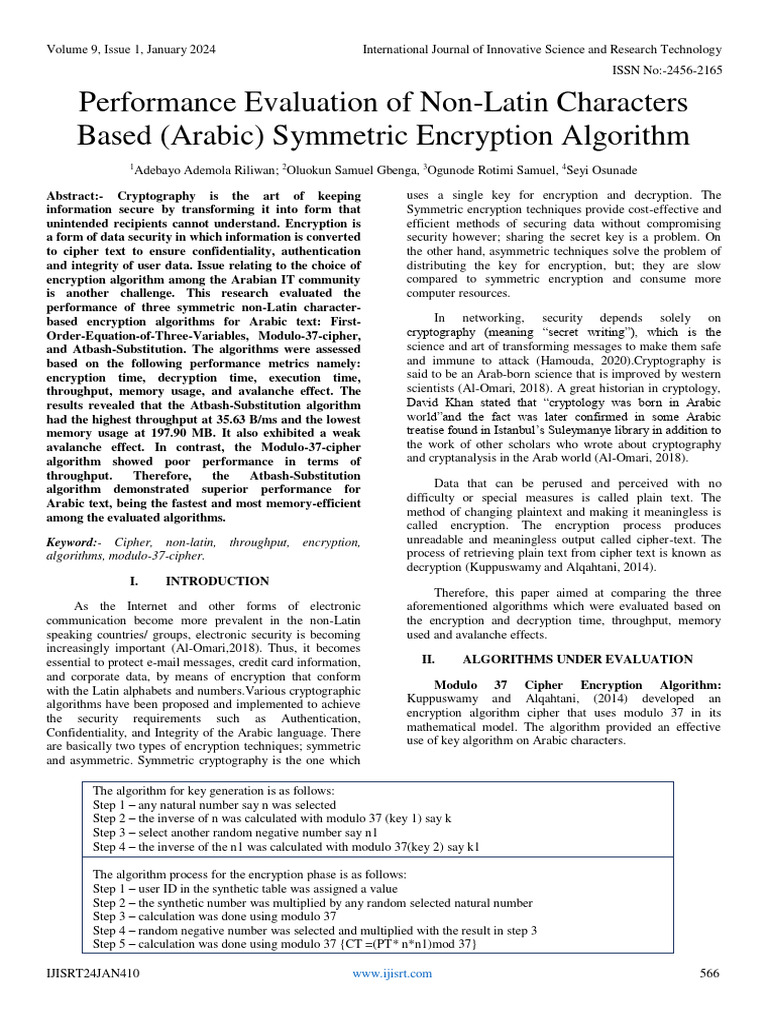 Performance Evaluation of Non-Latin Characters Based (Arabic) Symmetric ... Performance Evaluation of Non-Latin Characters Based (Arabic) Symmetric ...