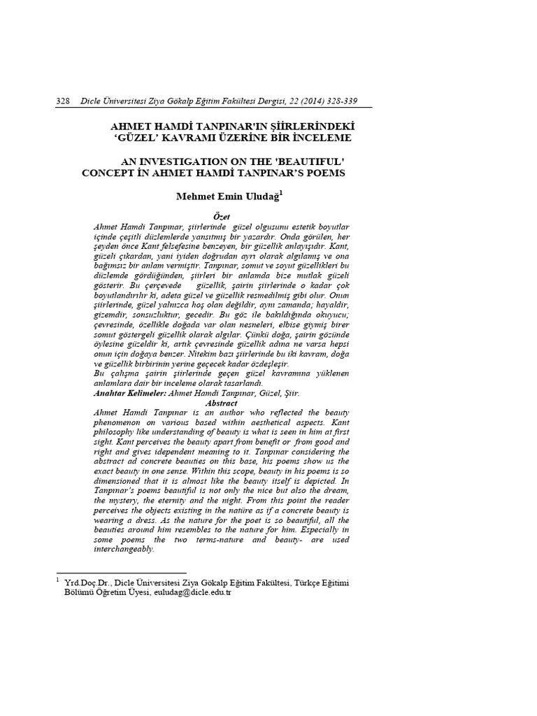 Ahmet Hamd Tanpinar'in Rler Nde Ge en G Zel Kel Mes Zer Ne B R Nceleme (#606472) - 786802 | PDF