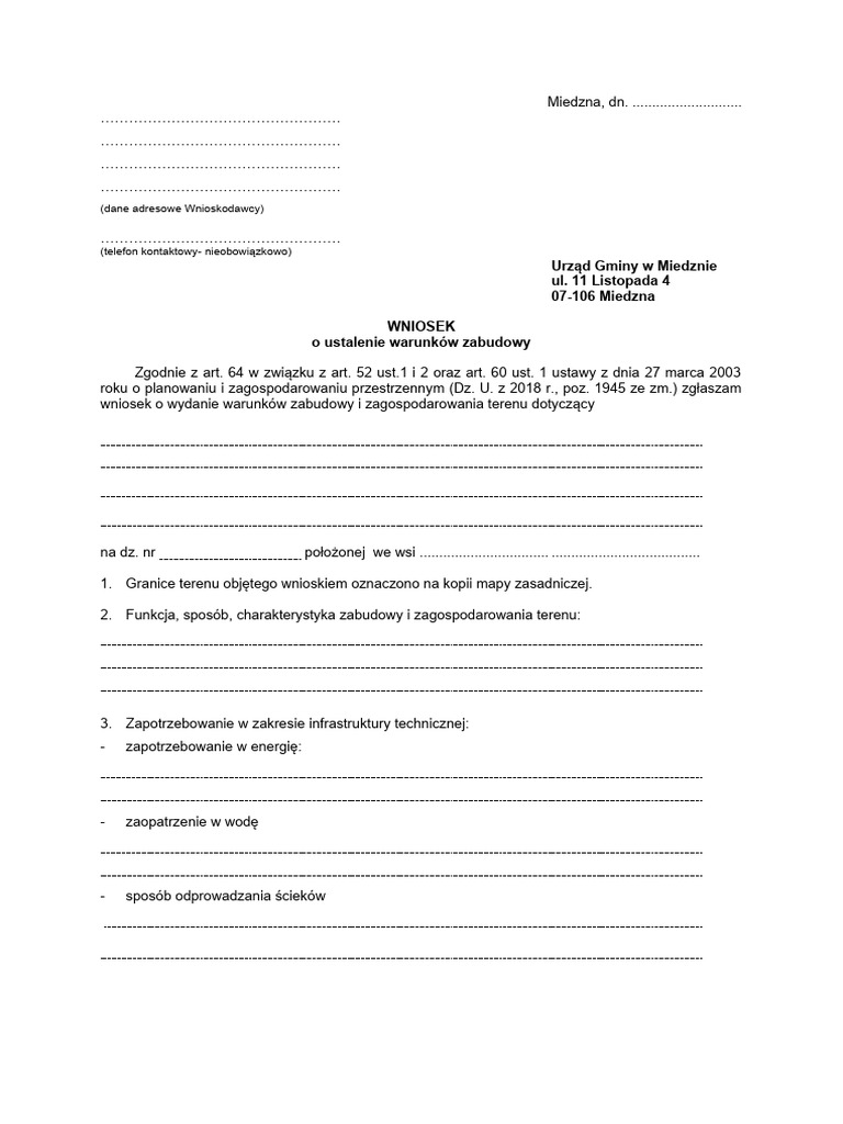 Wniosek o Ustalenie Warunkow Zabudowy | PDF