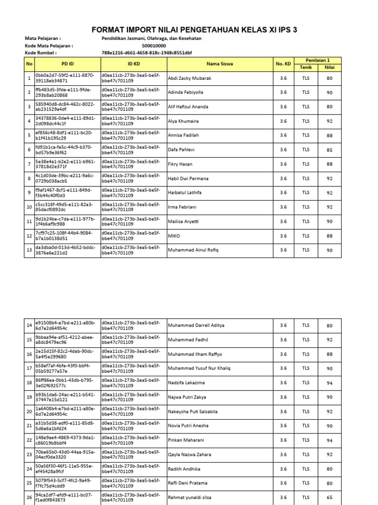 F - Peng - Pendidikan Jasmani Olahraga Dan Kesehatan - XI IPS 3 | PDF