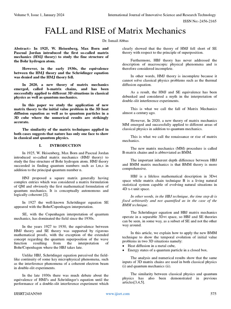 FALL and RISE of Matrix Mechanics | PDF