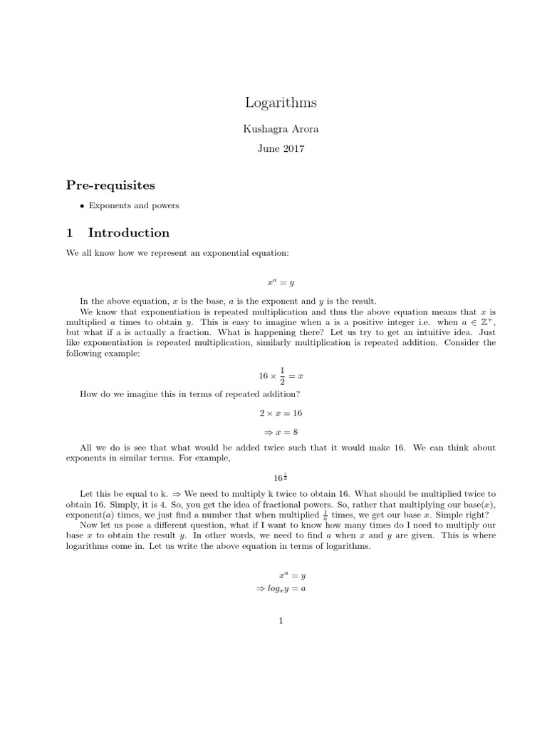Logarithms Pdf Exponentiation Multiplication