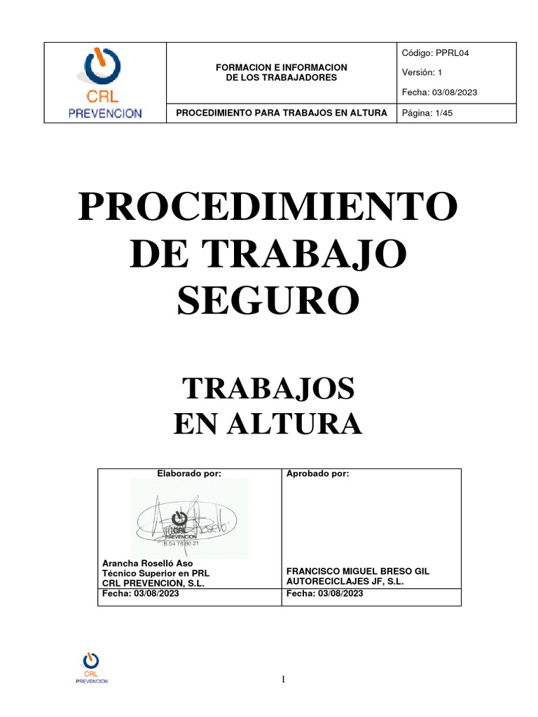 Protocolo de Seguridad Trabajos en Altura. Cubiertas | Descargar gratis PDF | Cuerda | Andamio