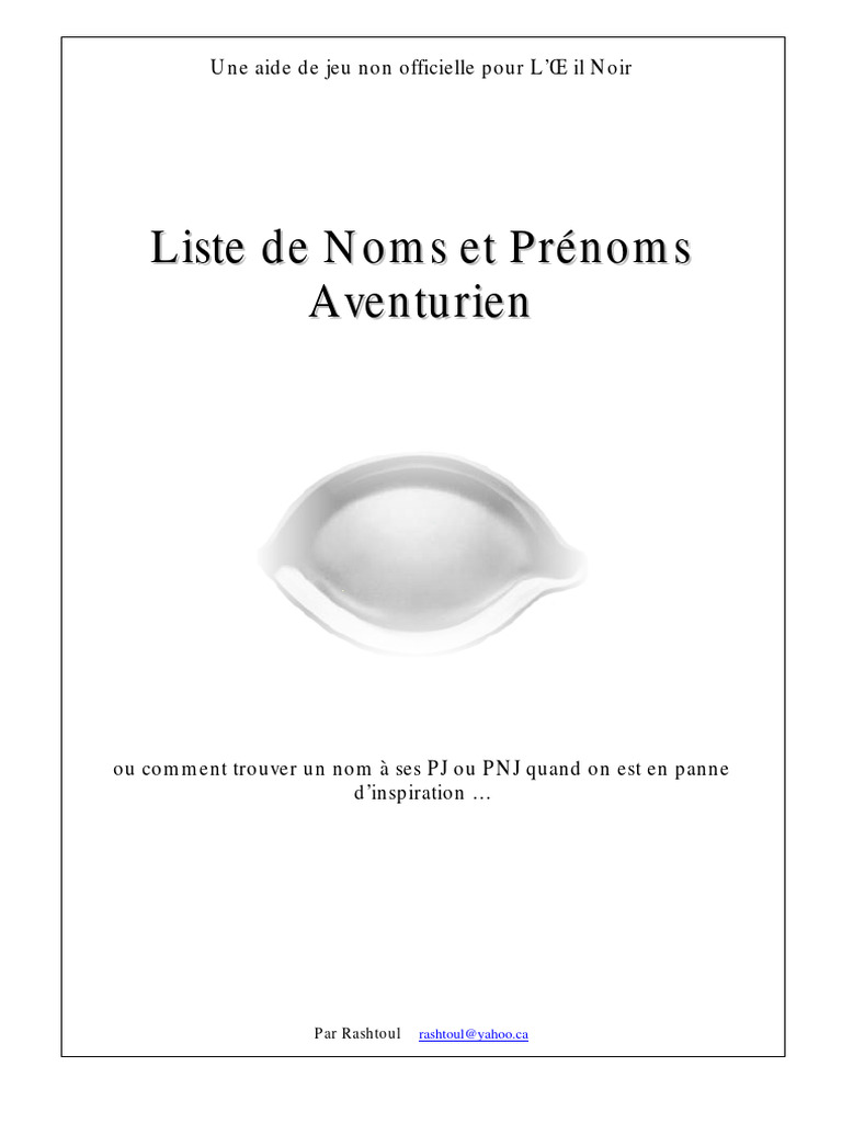 Guide de Noms pour PJ/PNJ de L'Œil Noir | PDF