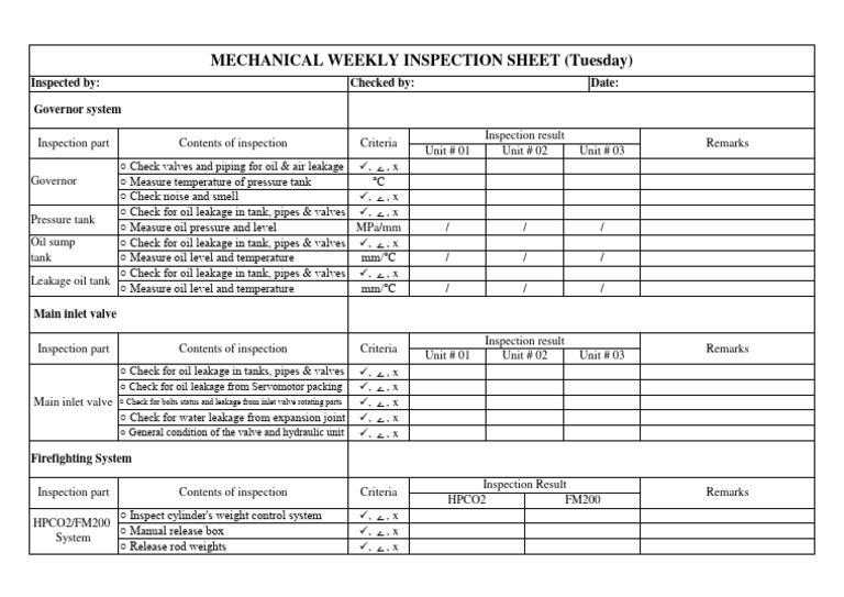 Mechanical Checksheet Day2 | PDF | Valve | Energy Technology