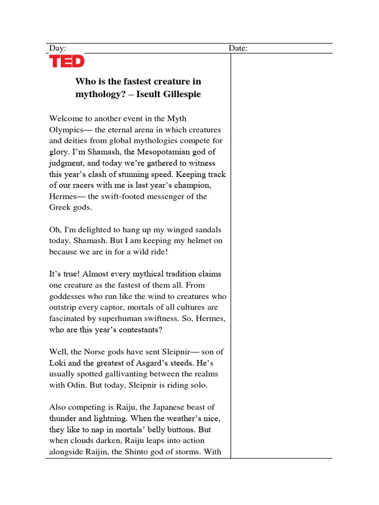 Ted Talk - Who Is The Fastest Creature in Methodology | PDF | Deities ...
