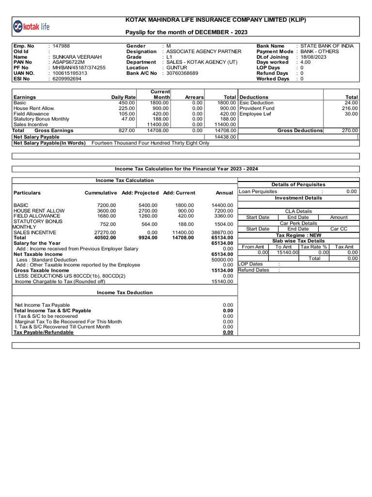 December 2023 Payslip: Employee 147988 | PDF | Alternative Minimum Tax ...