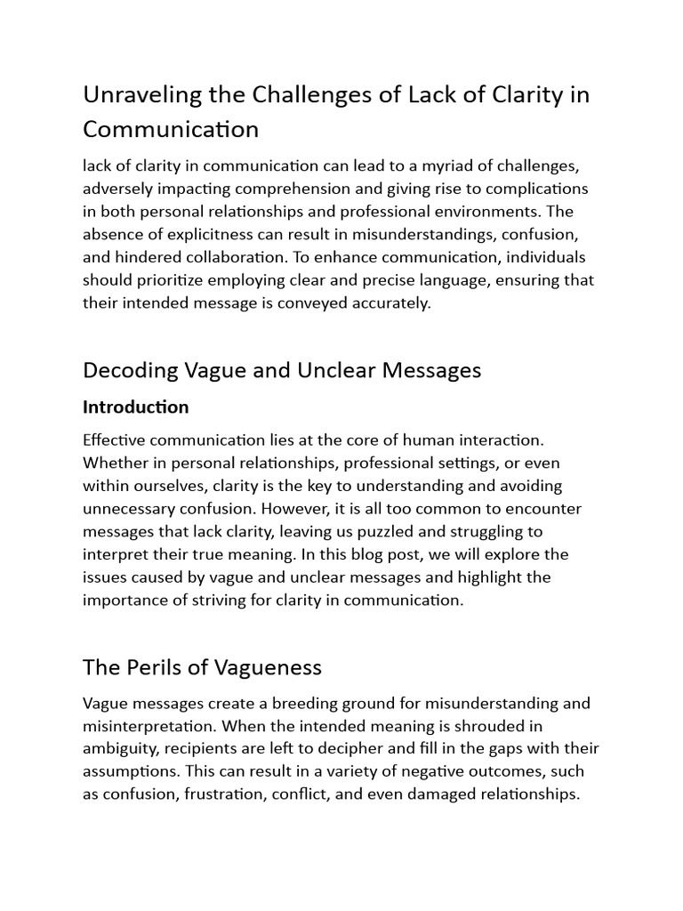 Unraveling The Challenges of Lack of Clarity in Communication | PDF ...