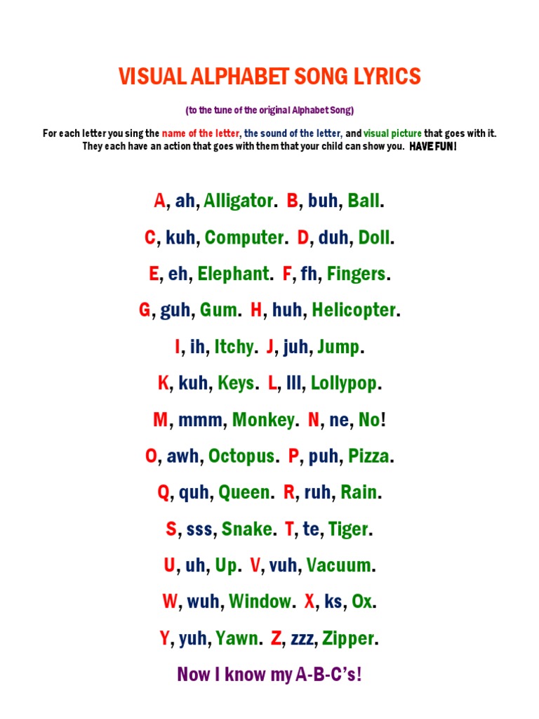 Visual Alphabet Song Lyrics | PDF | Language Arts & Discipline