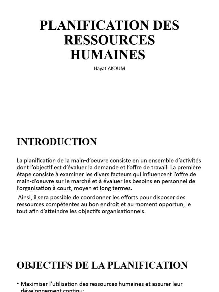 1.planification Des Ressources Humaines | PDF | Planification | Gestion ...