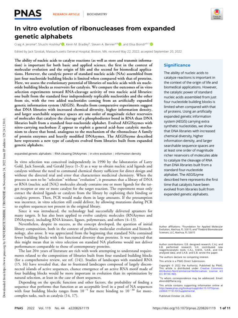 Pnas 2208261119 | PDF | Nucleic Acids | Dna Sequencing