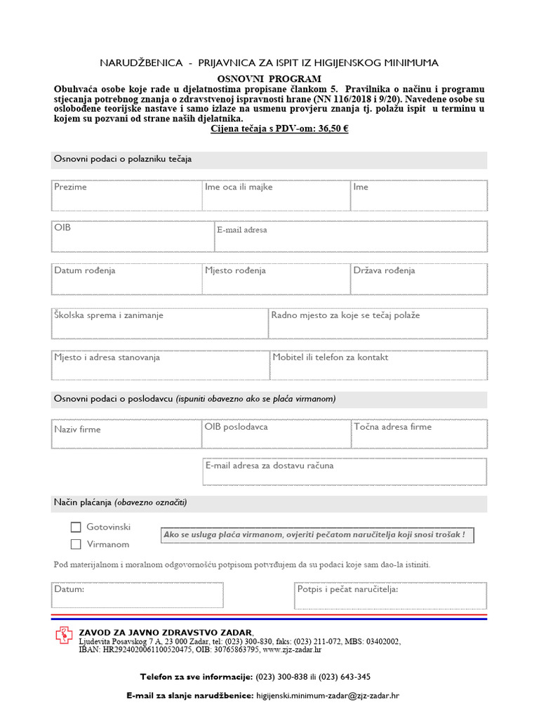 Narudzbenica-Hig - Min Osnovni Nova Euri 1 | PDF