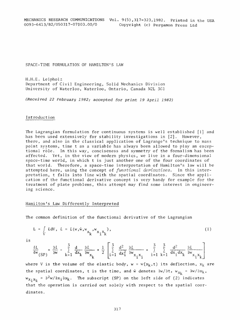 Space-Time Formulation of Hamilton's Law | PDF