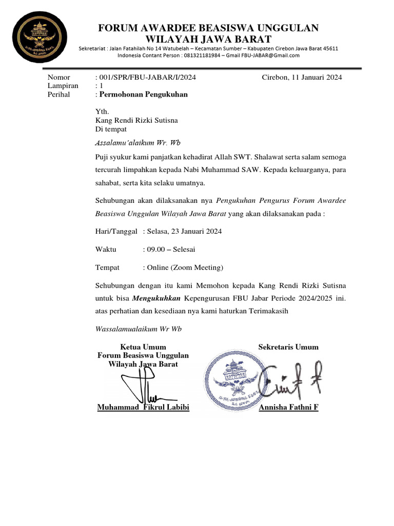 Surat Permohonan Pengukuhan | PDF