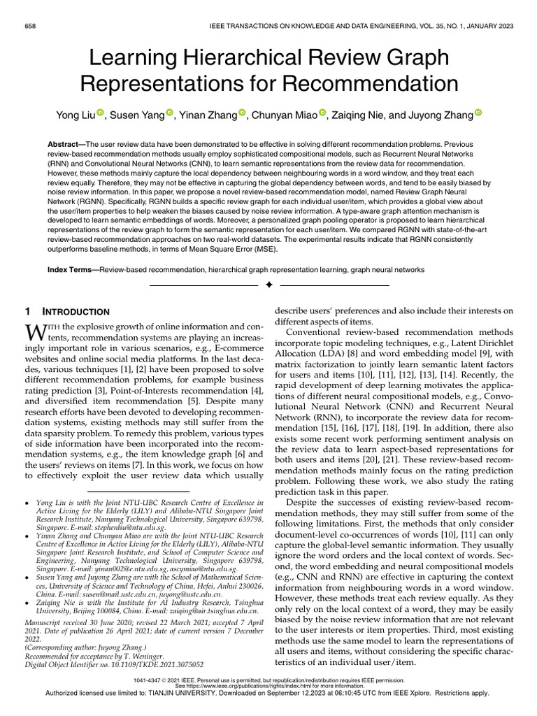 Learning Hierarchical Review Graph Representations For Recommendation | PDF | Deep Learning ...