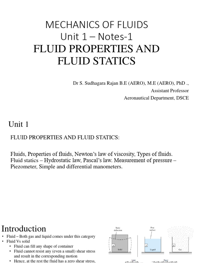 Unit 1 - Notes - 1 | PDF | Fluid Mechanics | Viscosity