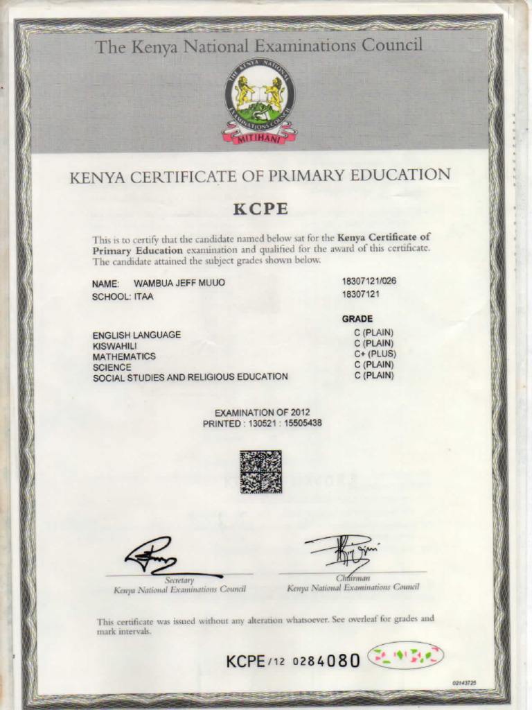 4.kcpe Certificate | PDF