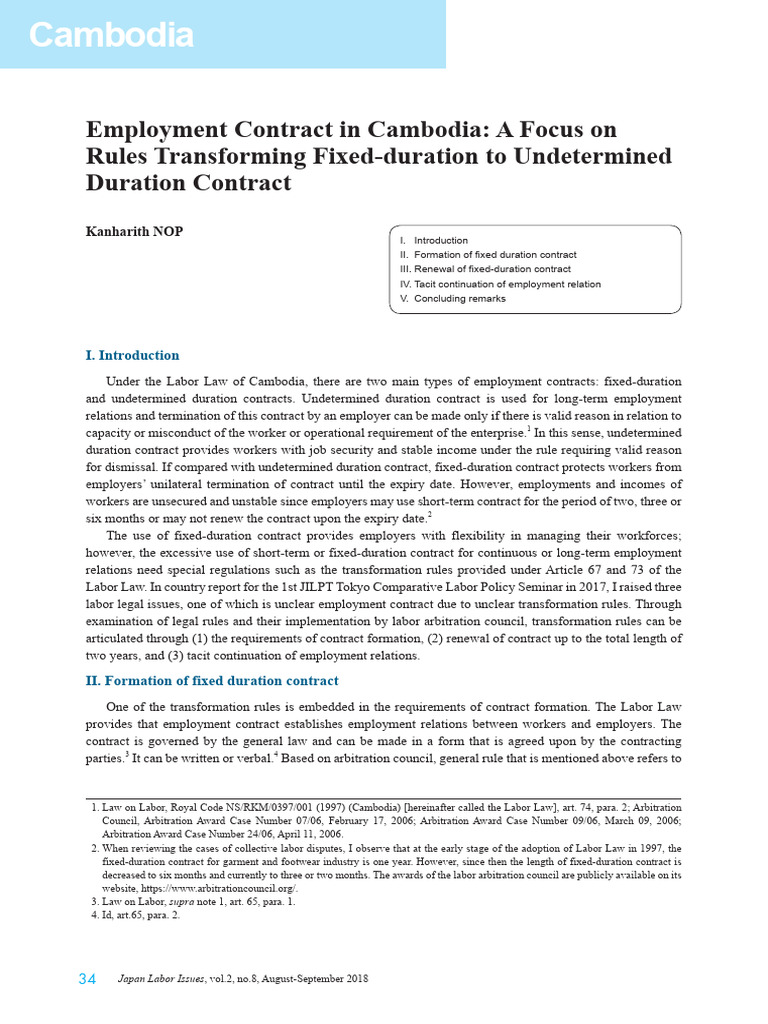 Employment Contract in Cambodia: A Focus On Rules Transforming Fixed ...