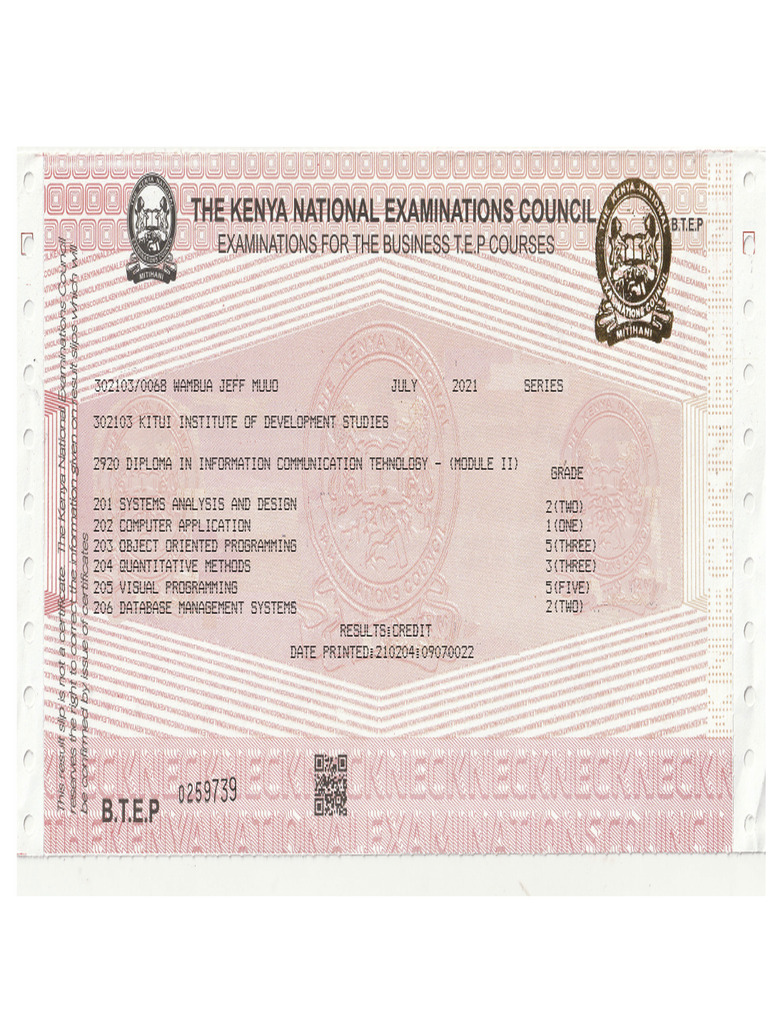 10.RESULTS SLIP ICT DIPLOMA Module II | PDF 10.RESULTS SLIP ICT DIPLOMA Module II | PDF